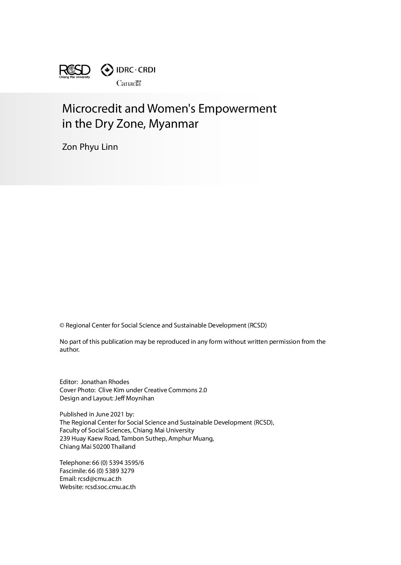 UMD 19 MICROCREDIT AND WOMEN'S EMPOWERMENT in the Dry Zone, Myanmar